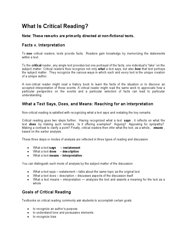 What Is Critical Reading | PDF | Bias | Inference