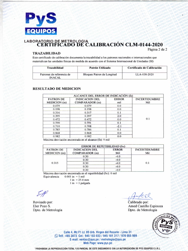 Certificado de Calibracion (Hoja2) | PDF
