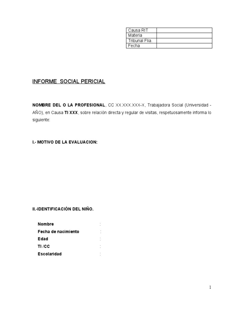 Plantilla Informe Social Pericial para Trabajo Social | PDF | Trabajo ...