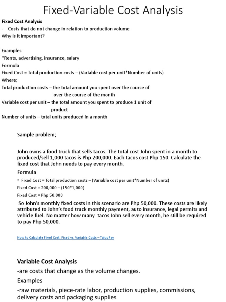 Fixed Variable Cost | PDF