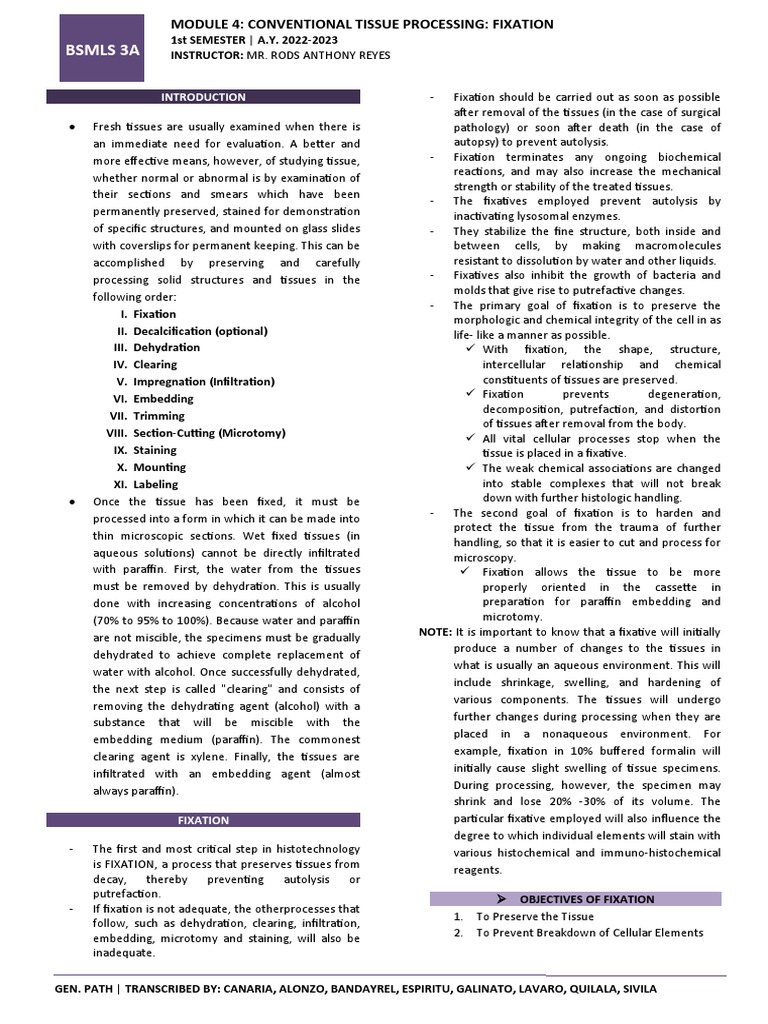 Histopath Trans 4 Fixation | PDF | Fixation (Histology) | Histology