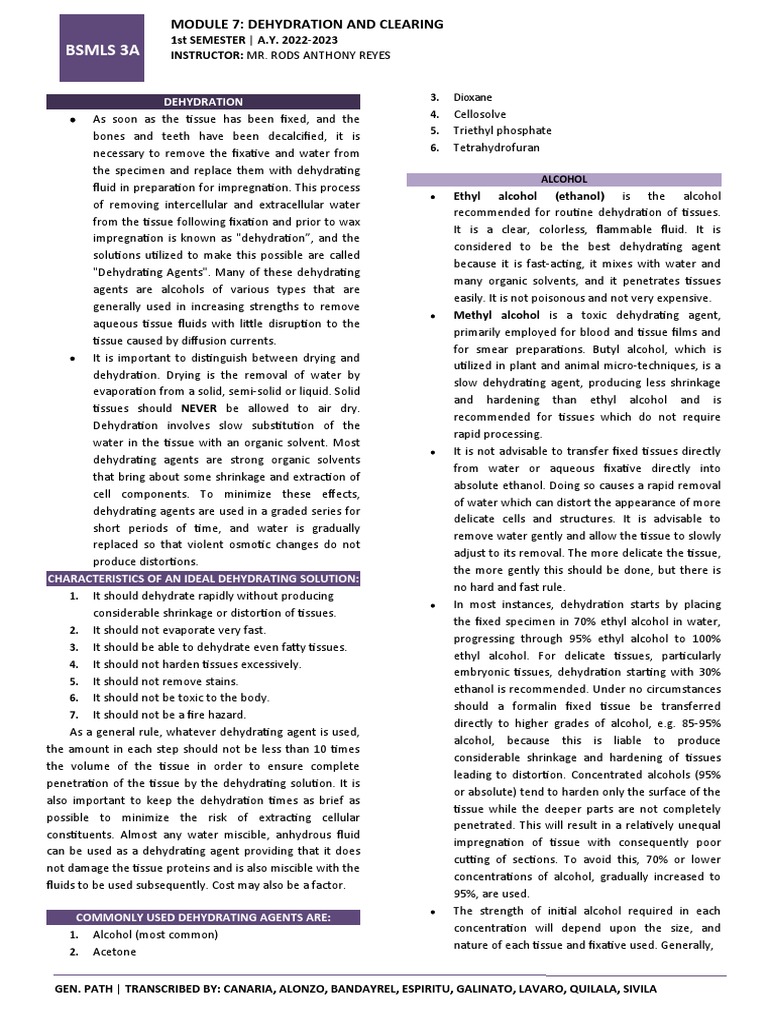 Histopath Trans 7 Dehydration | PDF | Ethanol | Tetrahydrofuran