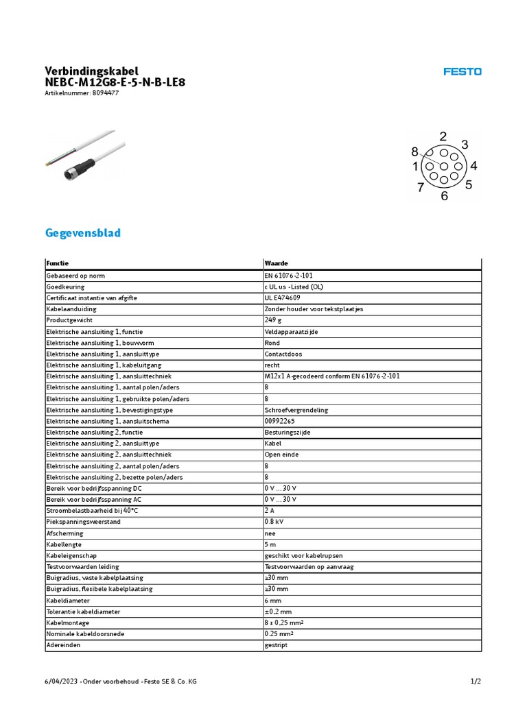 Verbindingskabel NEBC-M12G8-E-5-N-B-LE8: Gegevensblad | PDF