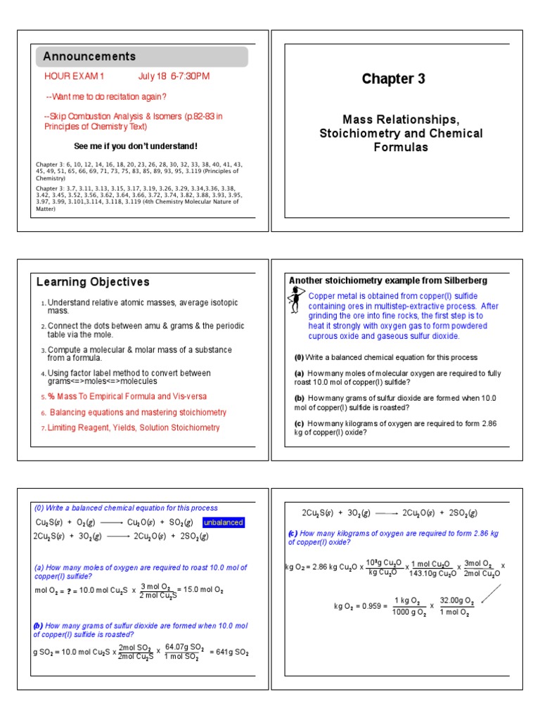 Chemistry Class Announcements and Learning Objectives | PDF ...