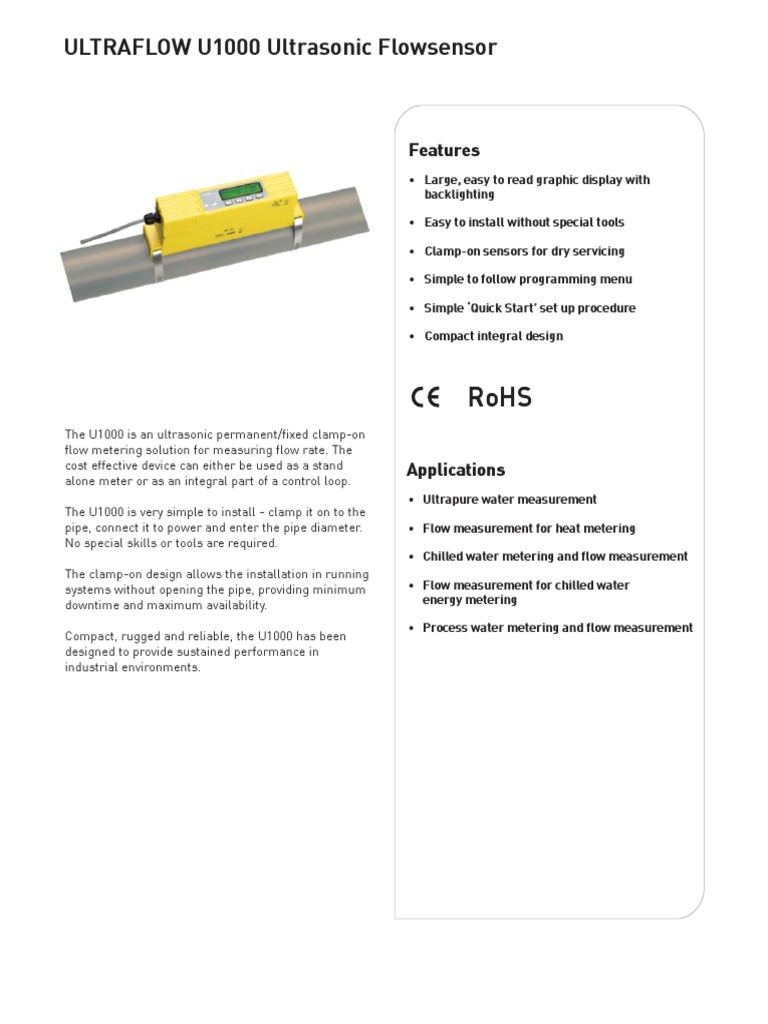 ULTRAFLOW U1000 Ultrasonic Flowsensor: Features | PDF