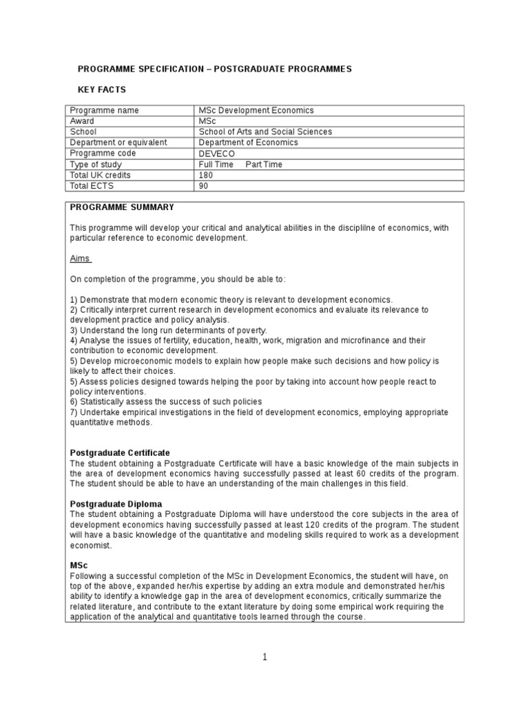 DEVECO MSC Development Economics | PDF | Economics | Postgraduate Education