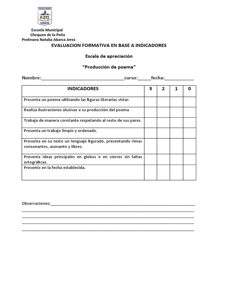 EVALUACION Formativa de Poema | PDF
