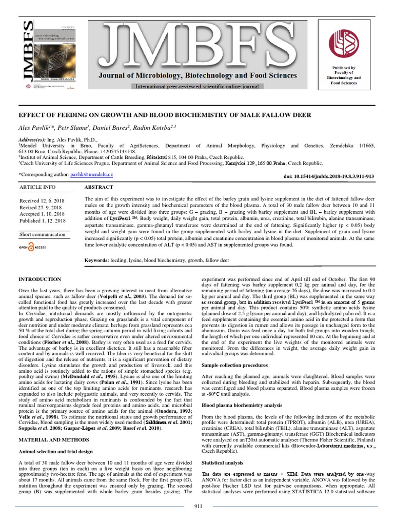 Effect of Feeding On Growth and Blood Biochemistry of Male Fallow Deer ...