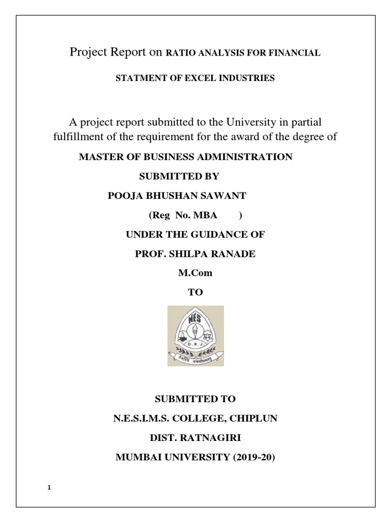 Ratio Analisys Final Project For MBA PDF Dividend Working Capital