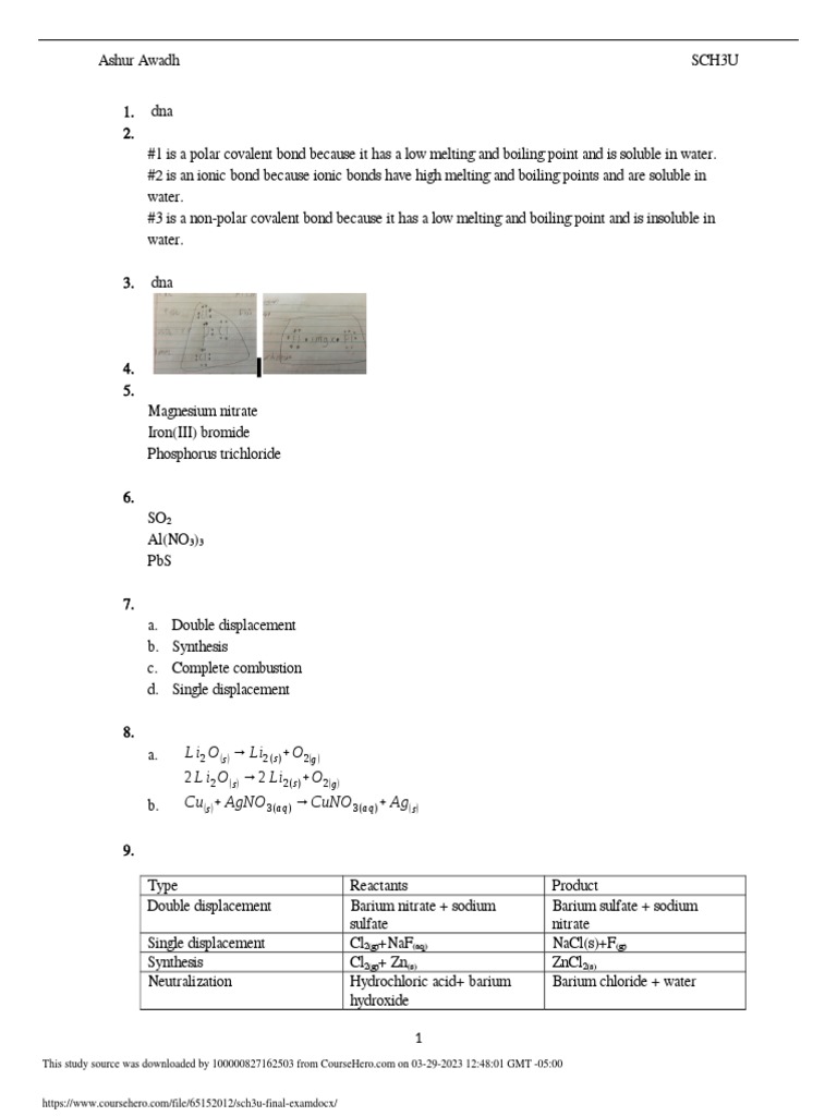 Sch3u Final Exam | PDF | Acid | Solubility