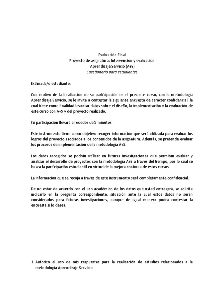 EncuestaEstudiantes ApS | PDF | Evaluación | Cuestionario