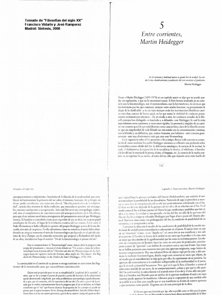 Heidegger: Entre Corrientes Filosóficas | PDF | Martin Heidegger | Verdad