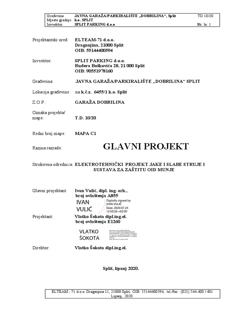 Mapa c1 - Elektrotehnicki Projekt - Javna Garaza-Parkiraliste Dobrilina Potpisan | PDF