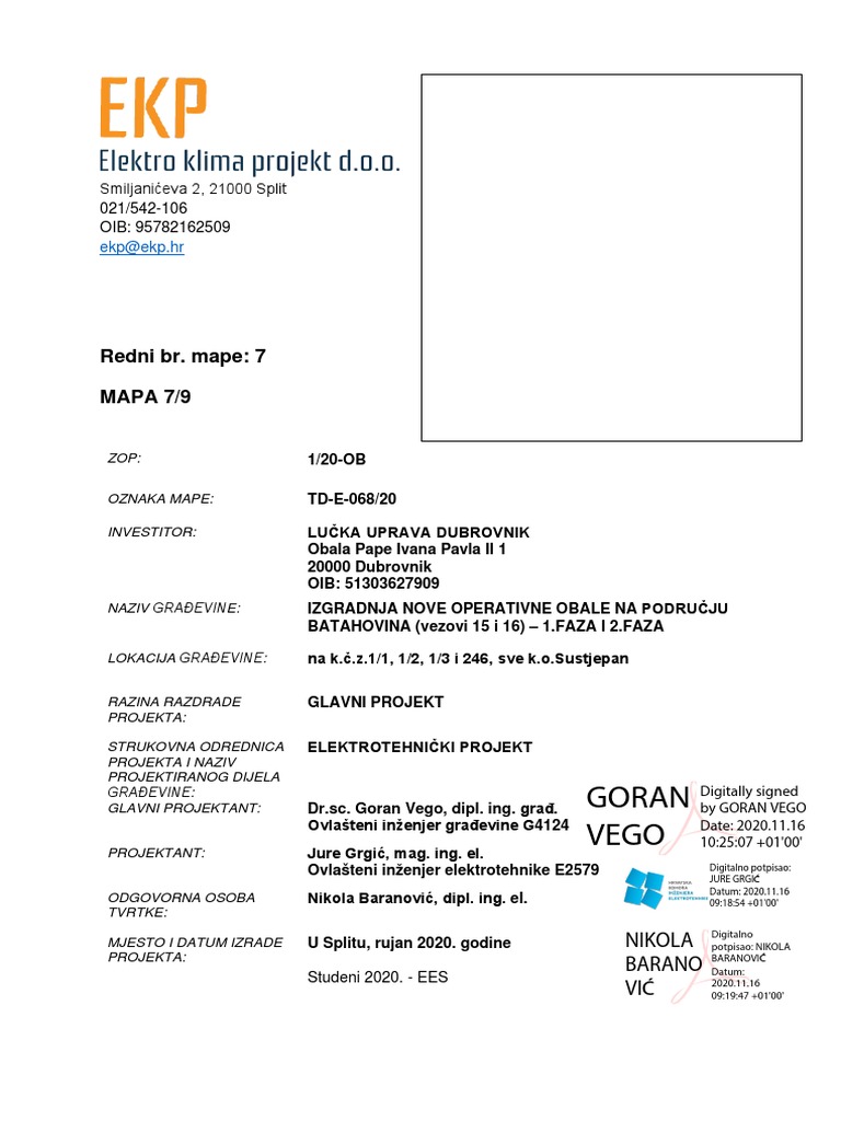 MAPA 7 Od 9 - Elektrotehnički Projekt - Obala Batahovina Dubrovnik | PDF