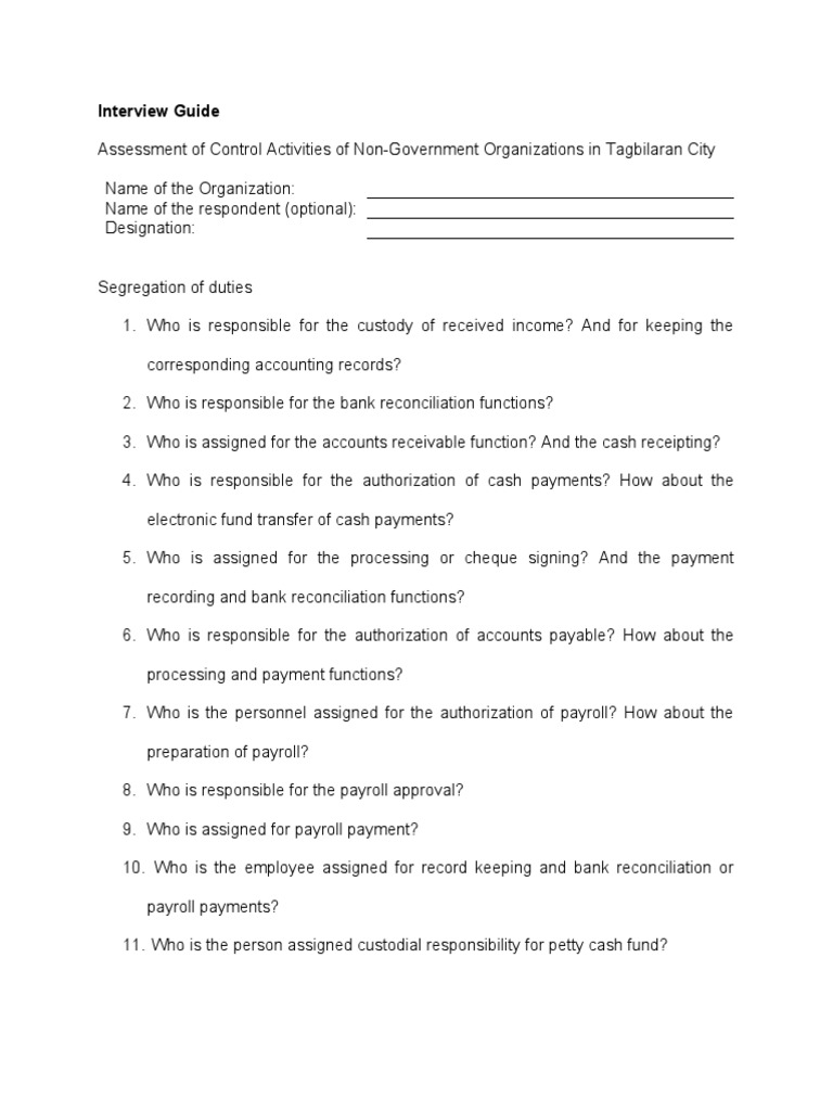 Interview Guide For Internal Control (Control Activities) | PDF ...