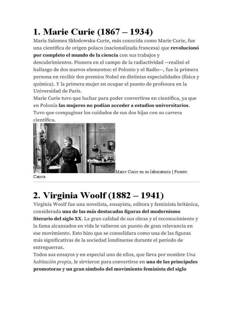 Marie Curie (1867 - 1934) : Por Completo El Mundo de La Ciencia Con Sus ...