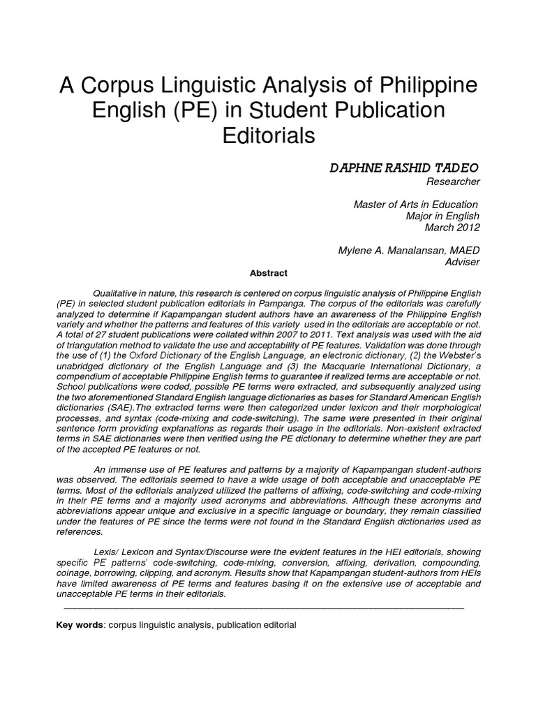 Philippine English in Student Editorials | PDF | English Language ...