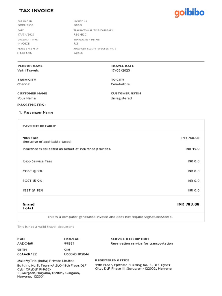 Bus Invoice | PDF | Invoice | Service Industries