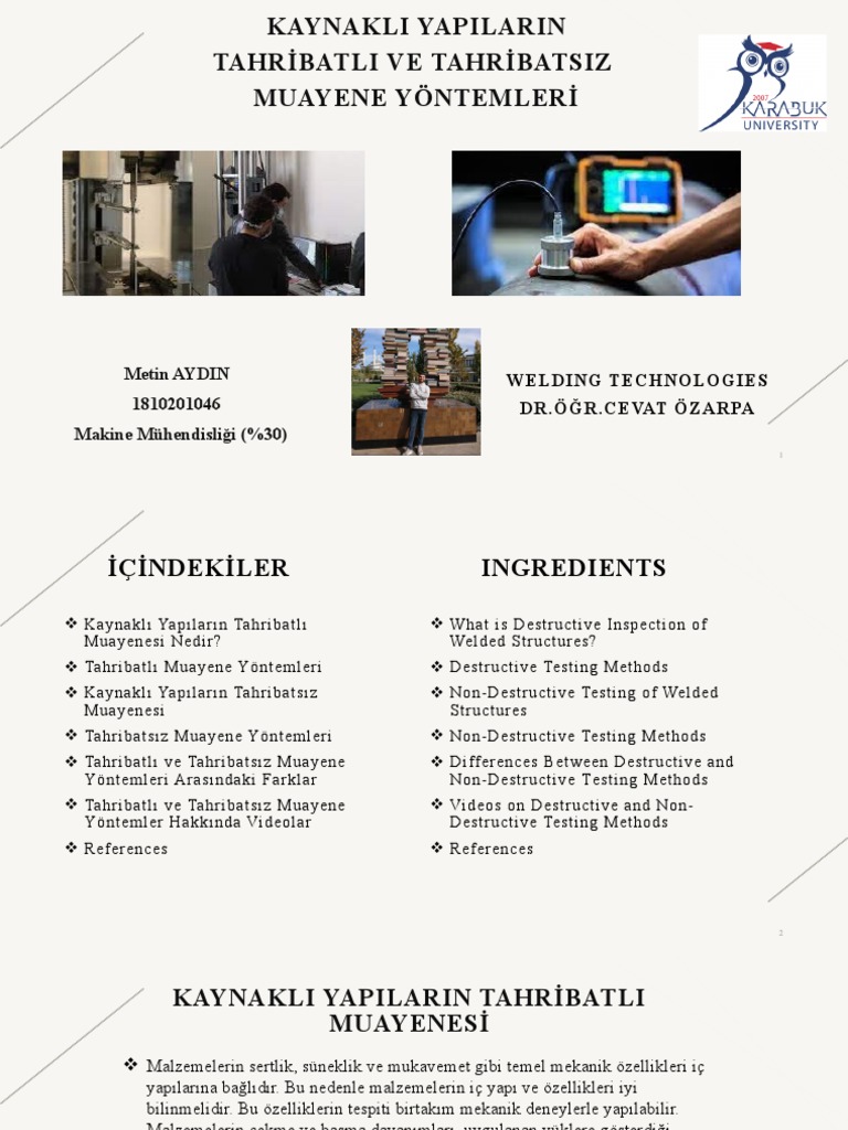 Metin AYDIN 1810201046 Makine Mühendisliği (0) : Welding Technologies DR - Öğr.Cevat Özarpa | PDF