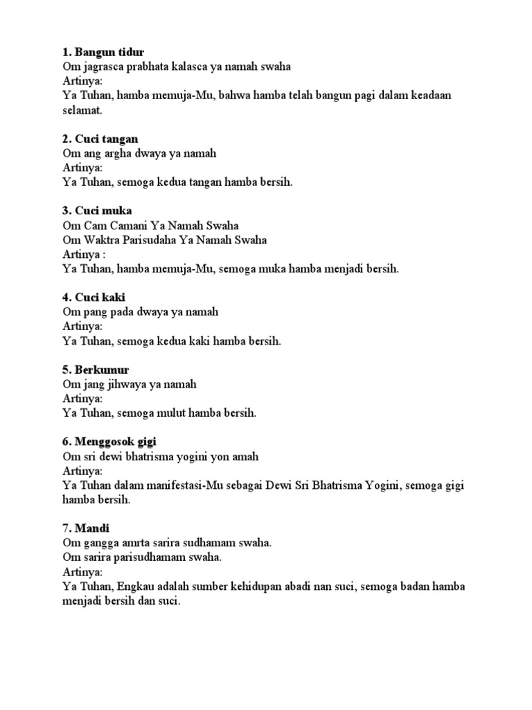 Doa Sehari-hari dalam Agama Hindu | PDF