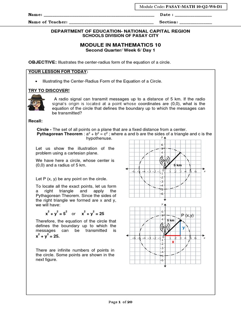 3 Math 10 - Q2 - Week 6 | PDF | Circle | Equations