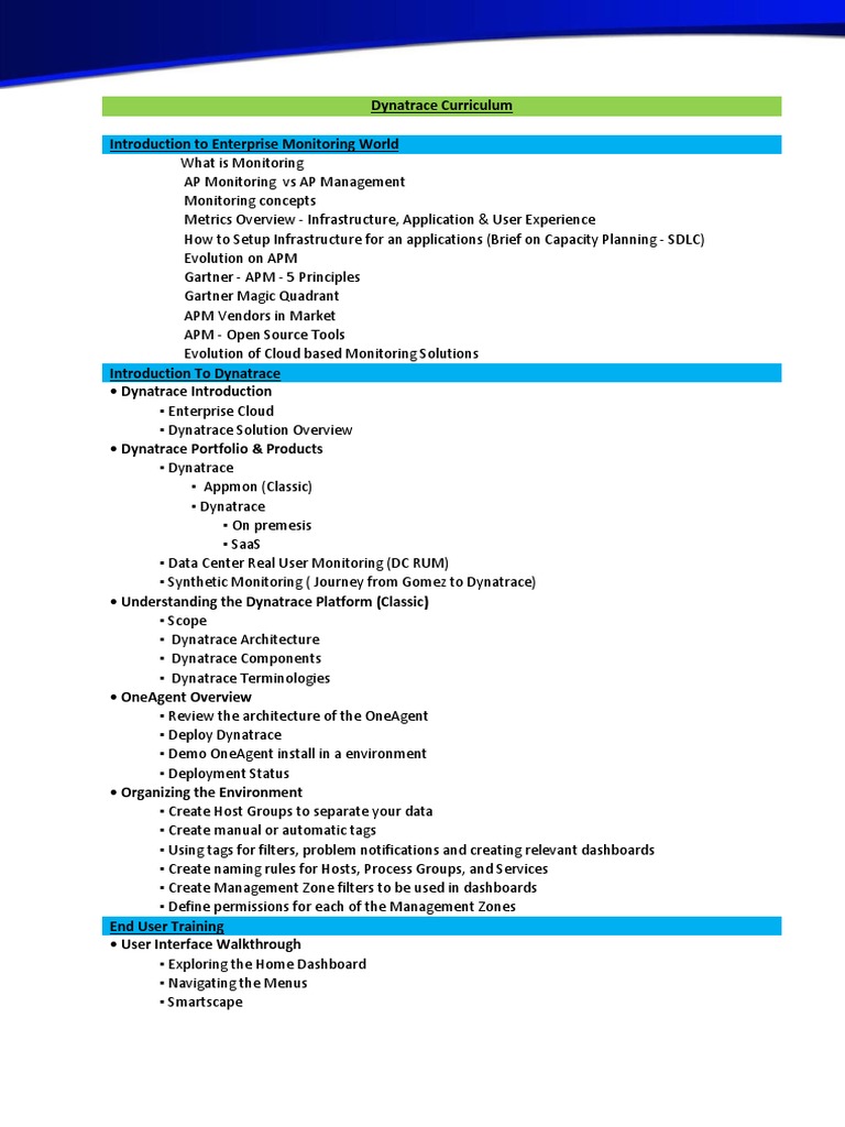 Course Content - Dynatrace Curriculum | PDF | Cloud Computing | Information Science