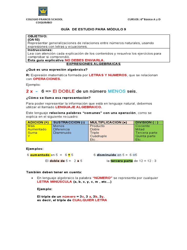 Guia Modulo 9 Matematicas | PDF | Multiplicación | Fórmula