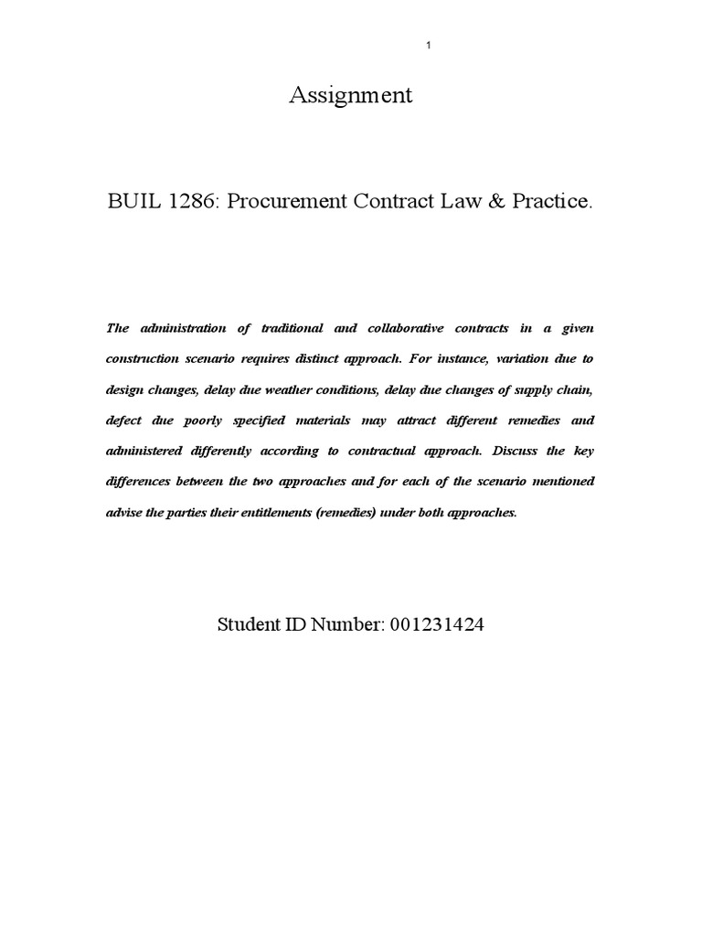 Procurement Contract Assignment 2 Corrected | PDF | Arbitration | Employment