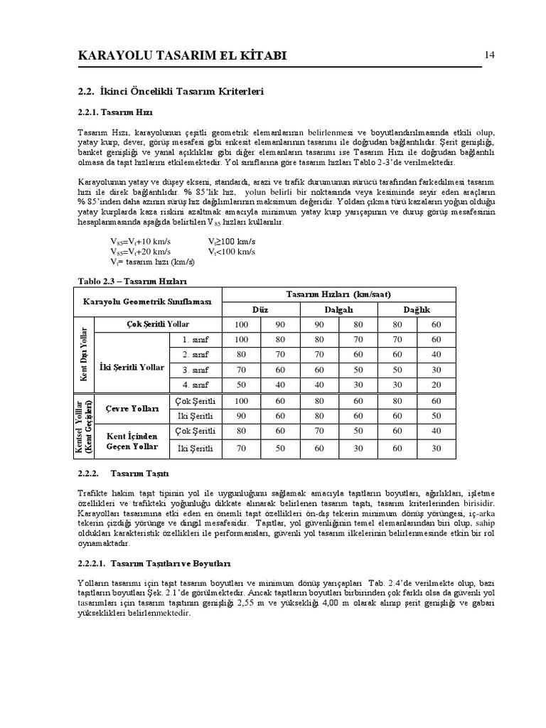 Karayolu Tasarim El Kitabi: 2.2. İkinci Öncelikli Tasarım Kriterleri | PDF