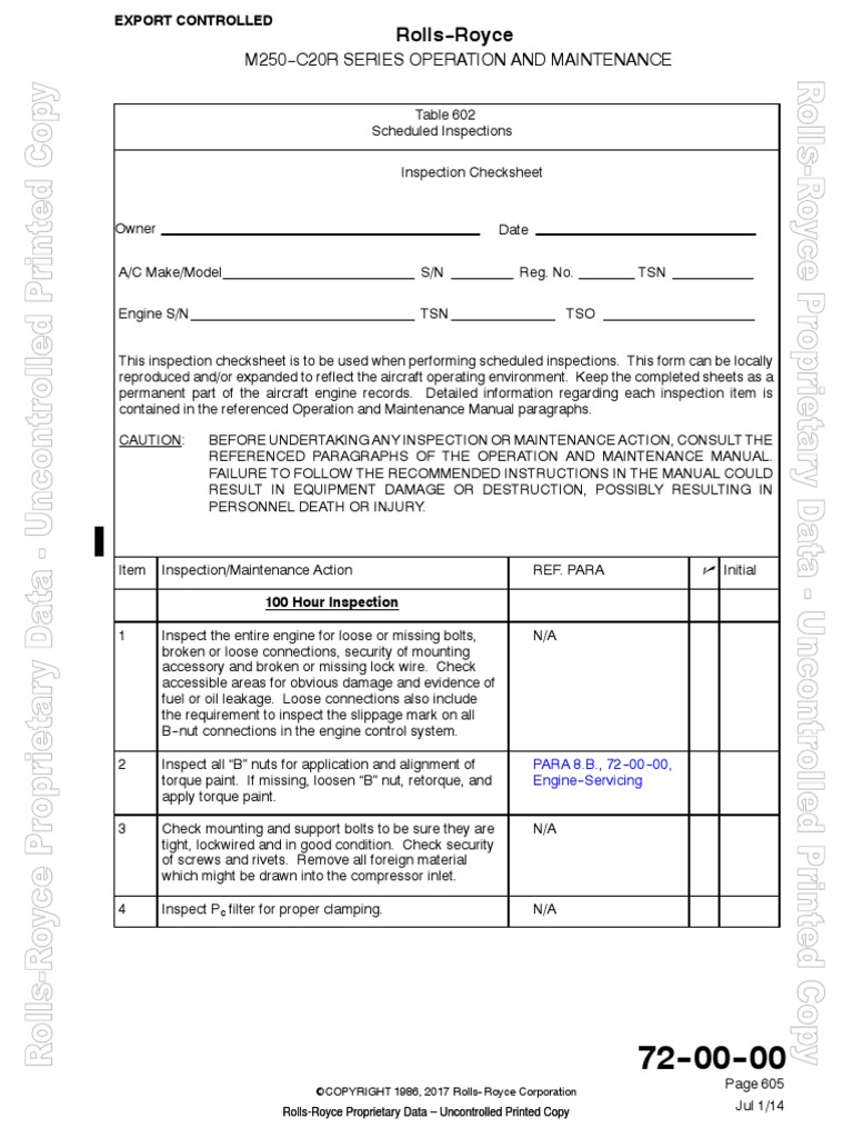 C20R Inspection Check Sheets | PDF | Pump | Motor Oil