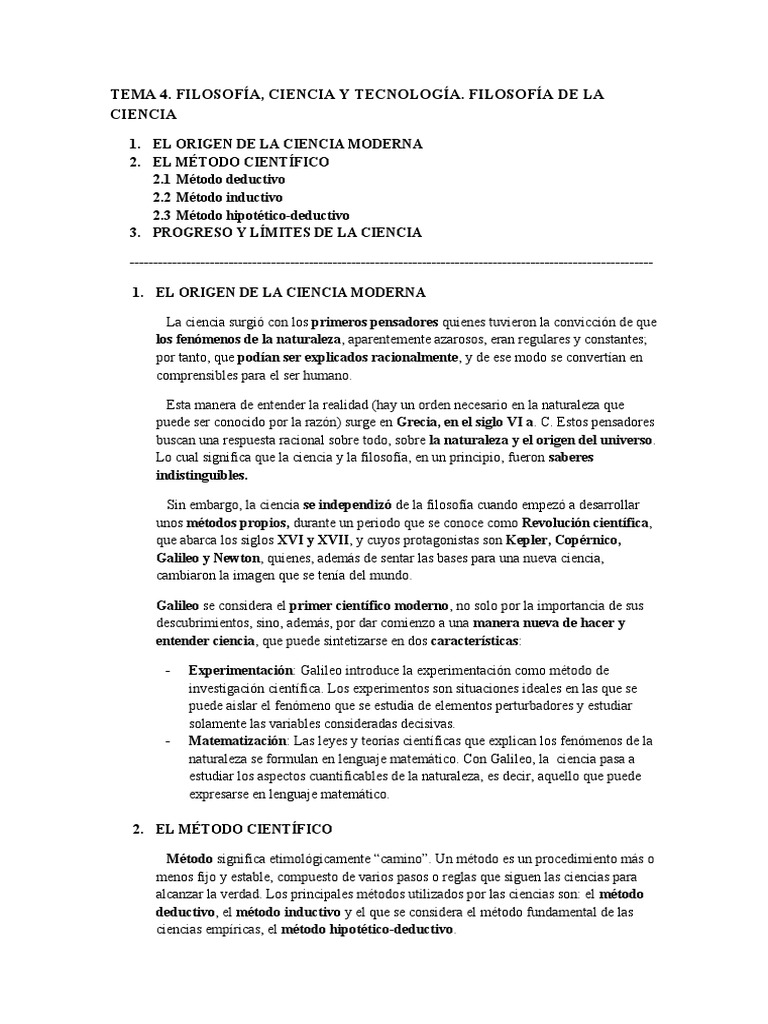 Tema 4. Filosofía, Ciencia Y Tecnología. Filosofía de La Ciencia | PDF ...