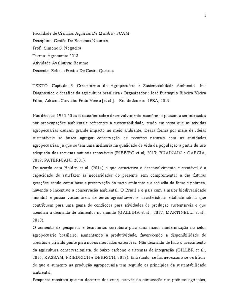 RESUMO Gestão de Recursos Naturais - CAP. 3 | PDF