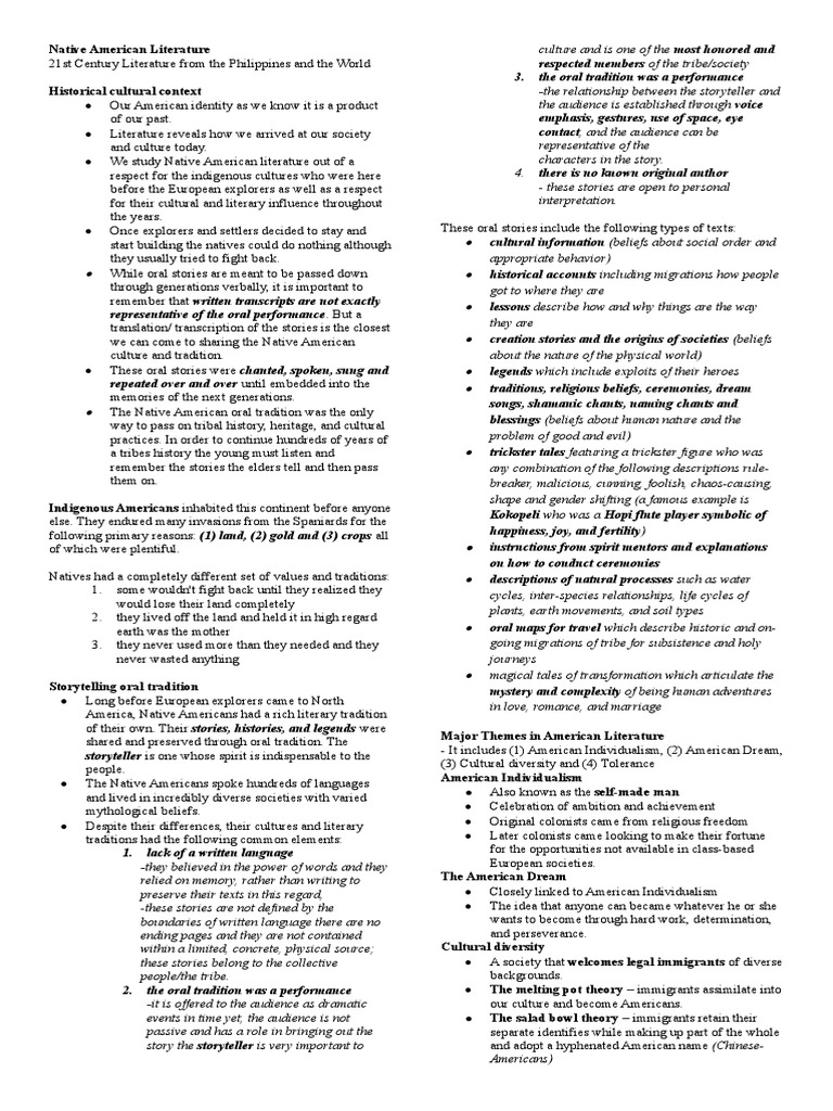 21st Notes Native American Literature | PDF | Oral Tradition | Romanticism