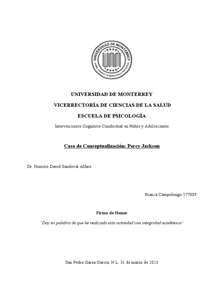Cc. Percy Jackson | PDF | Terapia de conducta cognitiva | Sicología