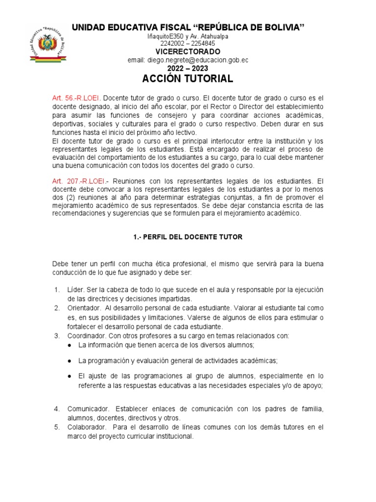 Lineamientos y Modelo Accion Tutorial | PDF | Maestros | Evaluación