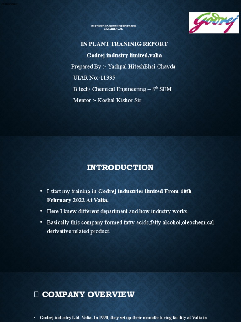 In Plant Traninig Report Godrej Industry Limited, Valia | PDF