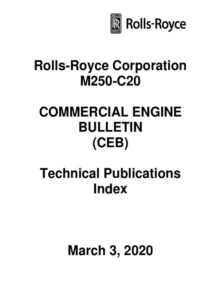 Technical Index for the Rolls-Royce M250-C20 Commercial Engine Bulletin ...