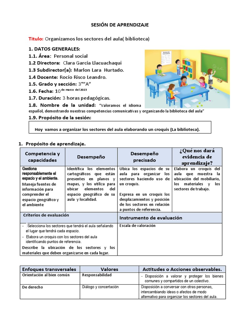 SESIÓN DE APRENDIZAJE Organizamos Los Sectores Del Aula | PDF ...