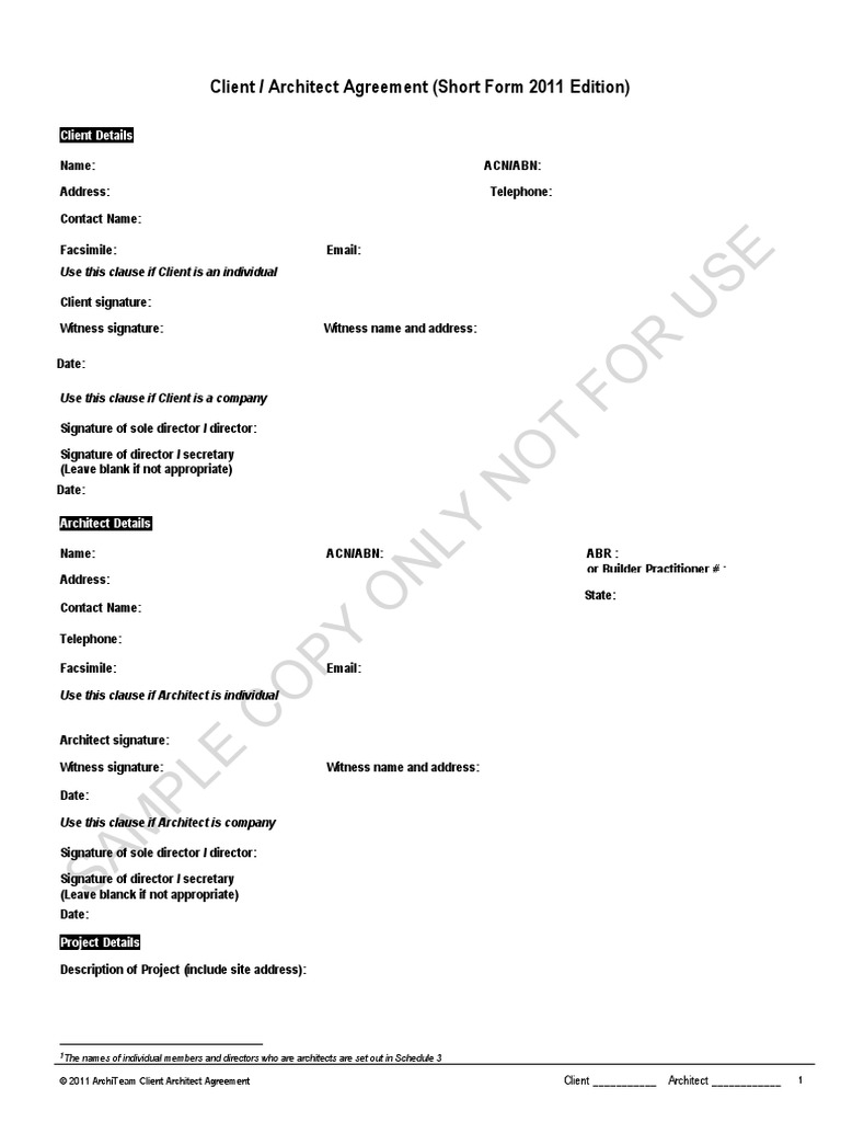 FOR USE: Client / Architect Agreement (Short Form 2011 Edition) | PDF ...