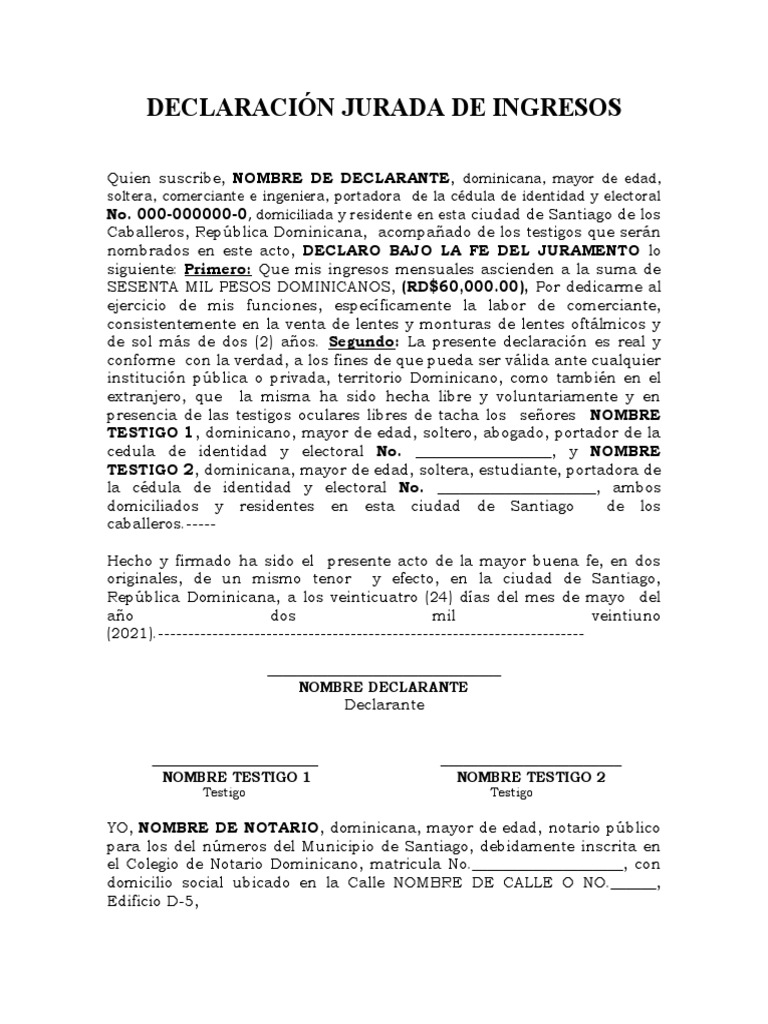 Declaracion Jurada de Ingresos | PDF | República Dominicana | Justicia
