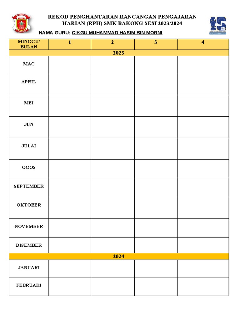 Rekod Penghantaran RPH 2023 2024 | PDF