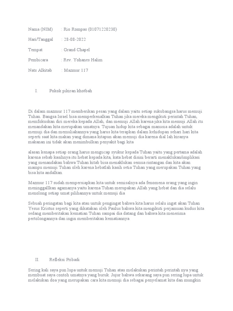 Pesan Mazmur 117 tentang Memuji Tuhan | PDF