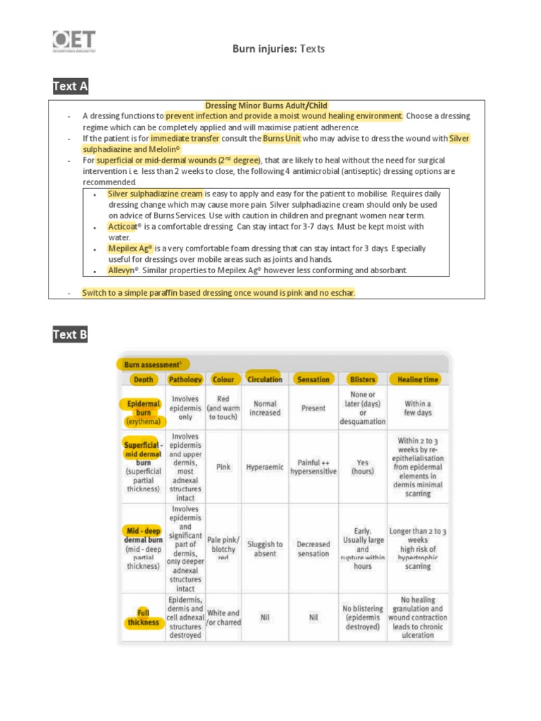 Set 3 - Reading Part A Burn Injuries (For Students) | PDF | Burn | Wound