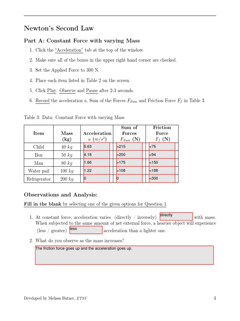 Newton's Second Law: Acceleration Varies Inversely with Mass | PDF ...