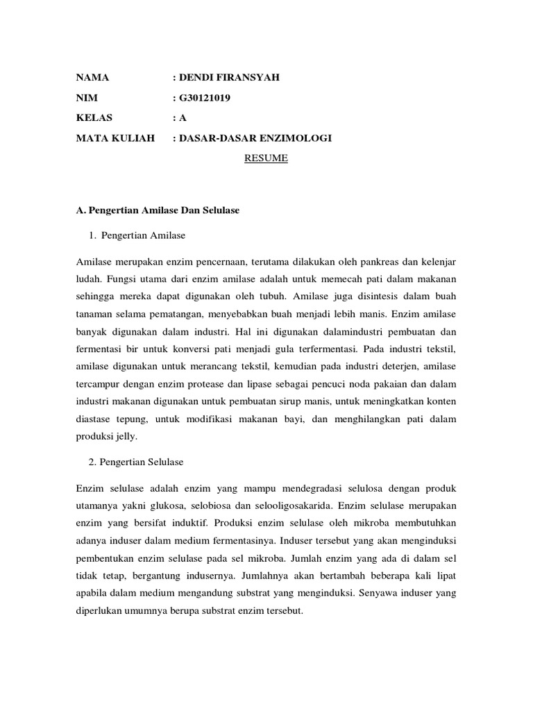 G30121019 - Resume Enzim Amilase Dan Selulase | PDF
