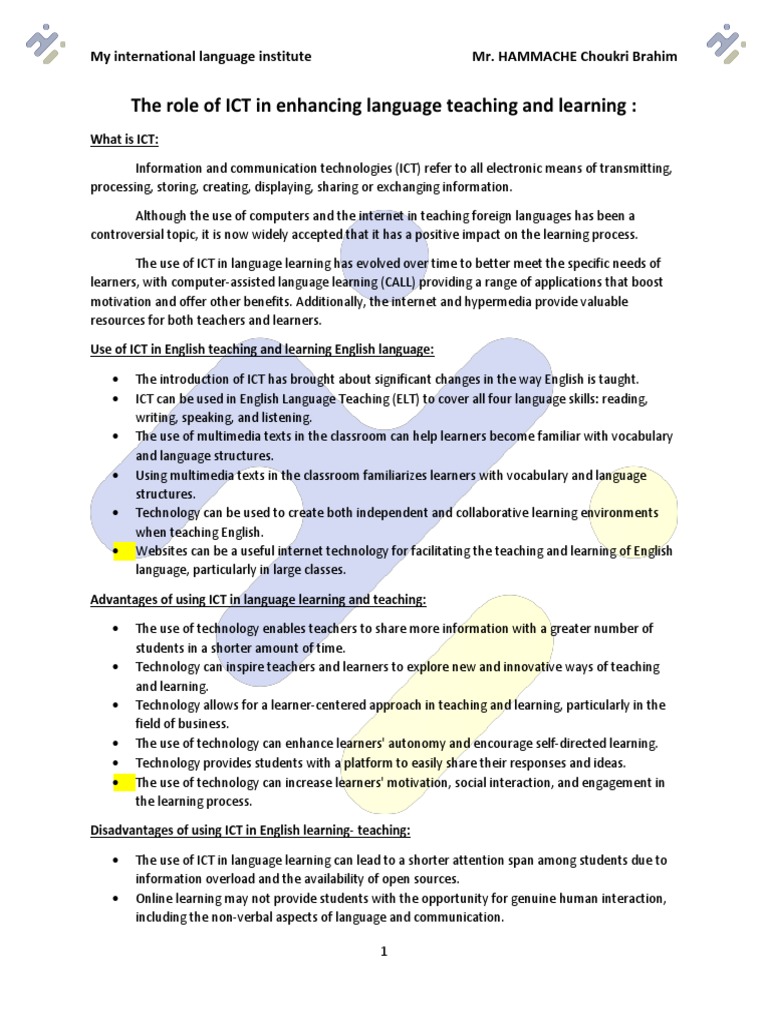 The Role of ICT in Enhancing Language Teaching and Learning | PDF ...