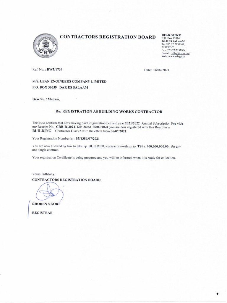 CRB Registration Confirmation Letter | PDF