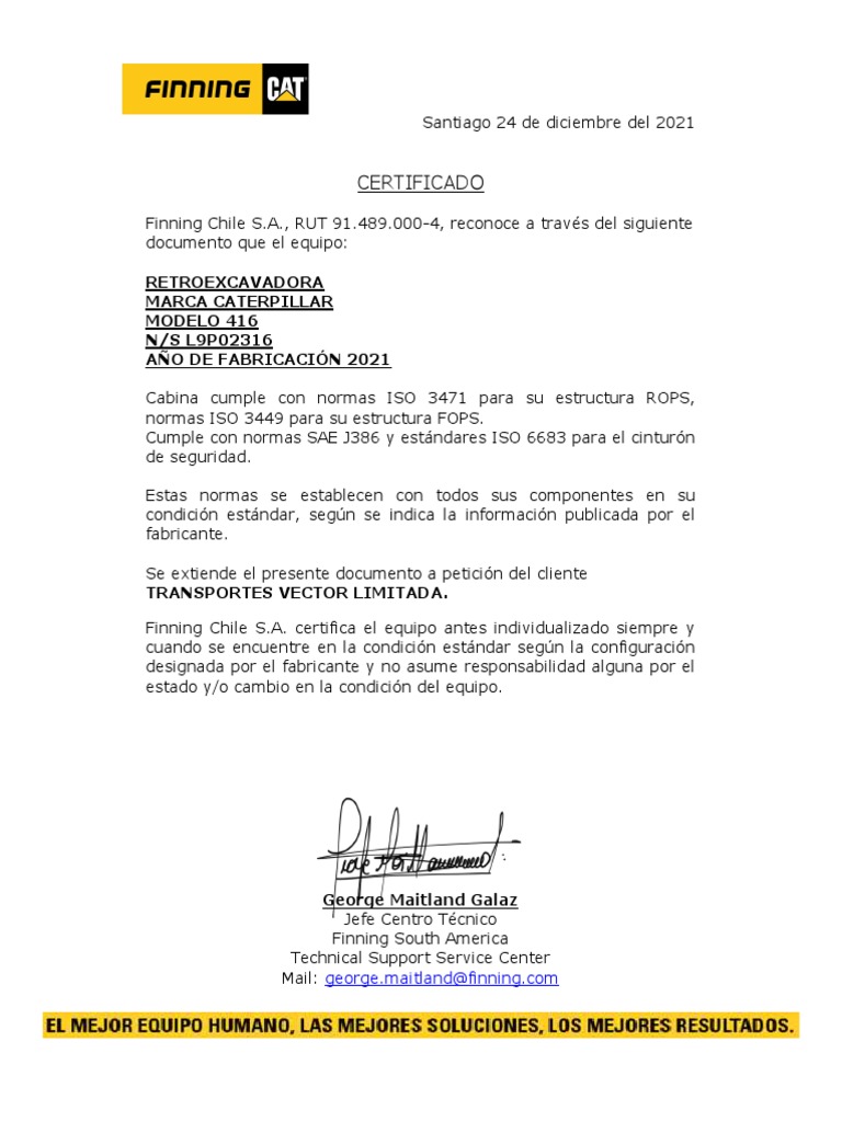 Certificación ROPS/FOPS Retroexcavadora 2021 | PDF