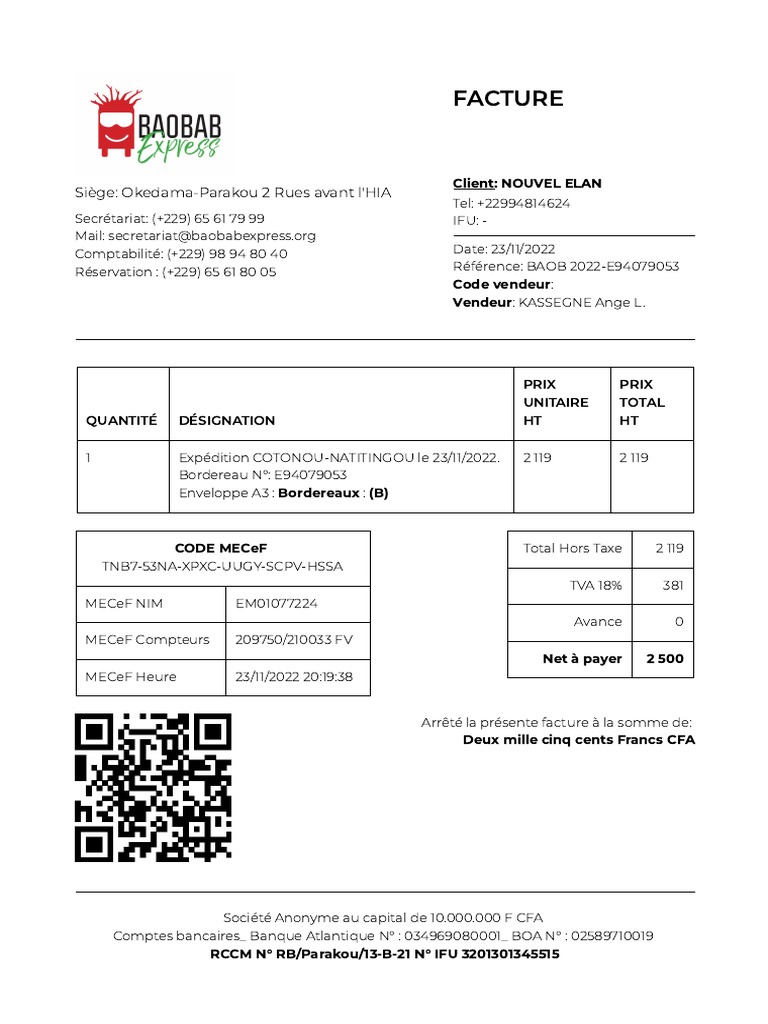 Tarifs Baobab Express Cotonou 2022 | PDF