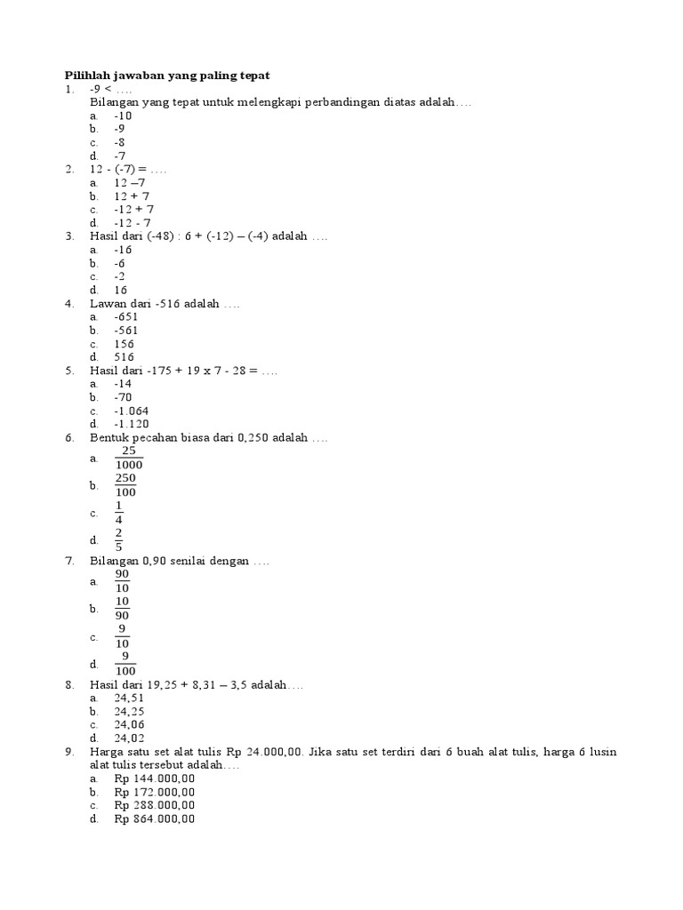 Soal Um Matematika Kelas 6 | PDF
